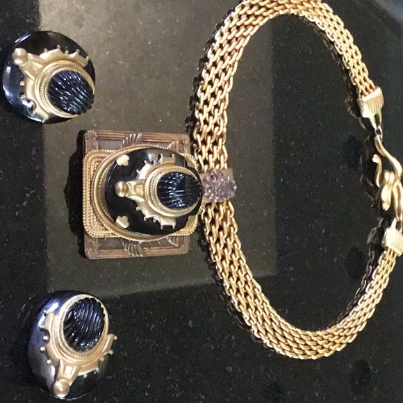 Jewelry | Patrice Vintage Gold And Onyx Chocker Necklace And Clip On ...
